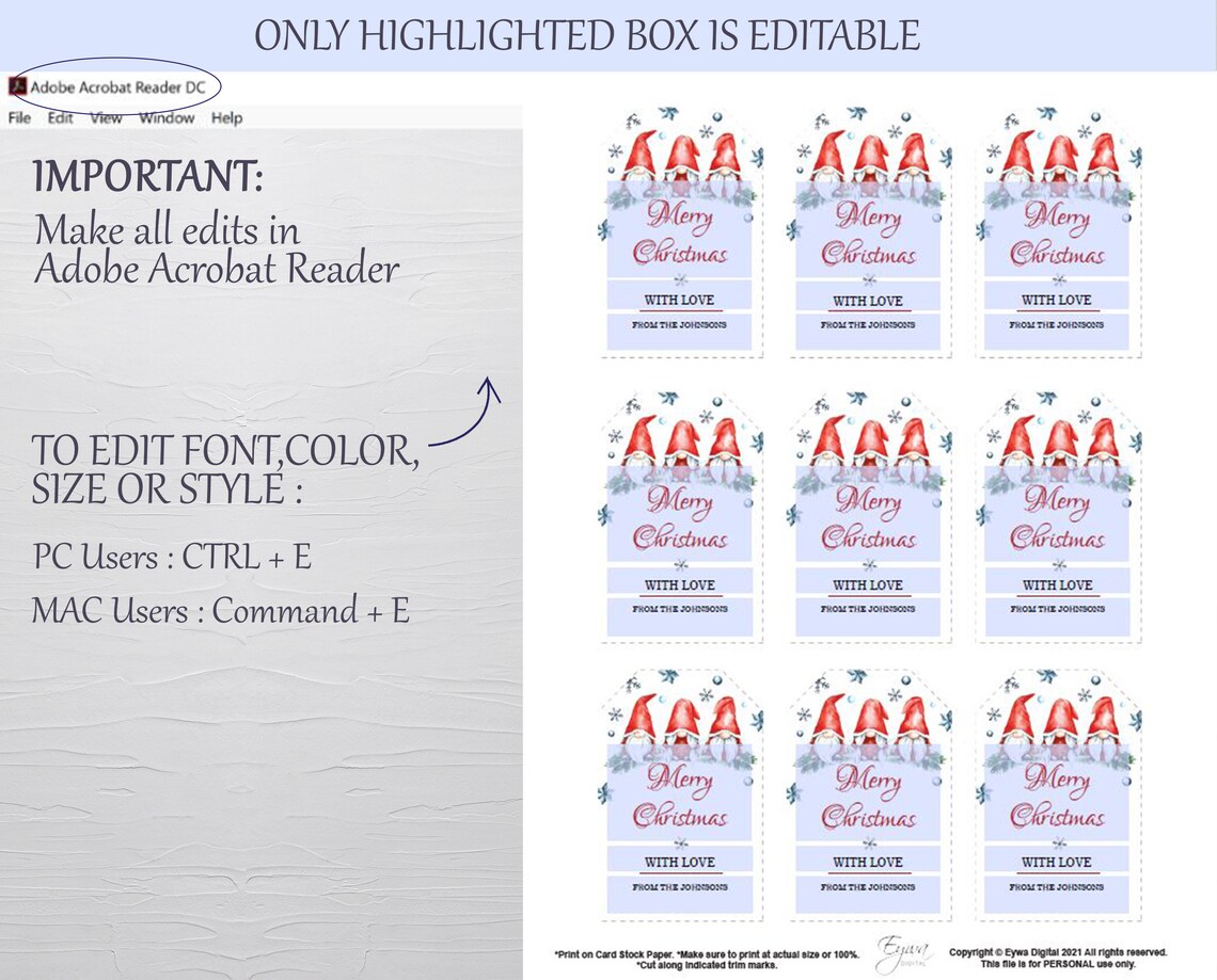 Christmas Gnomes Gift Tag Template Printable Holiday Tags - Etsy