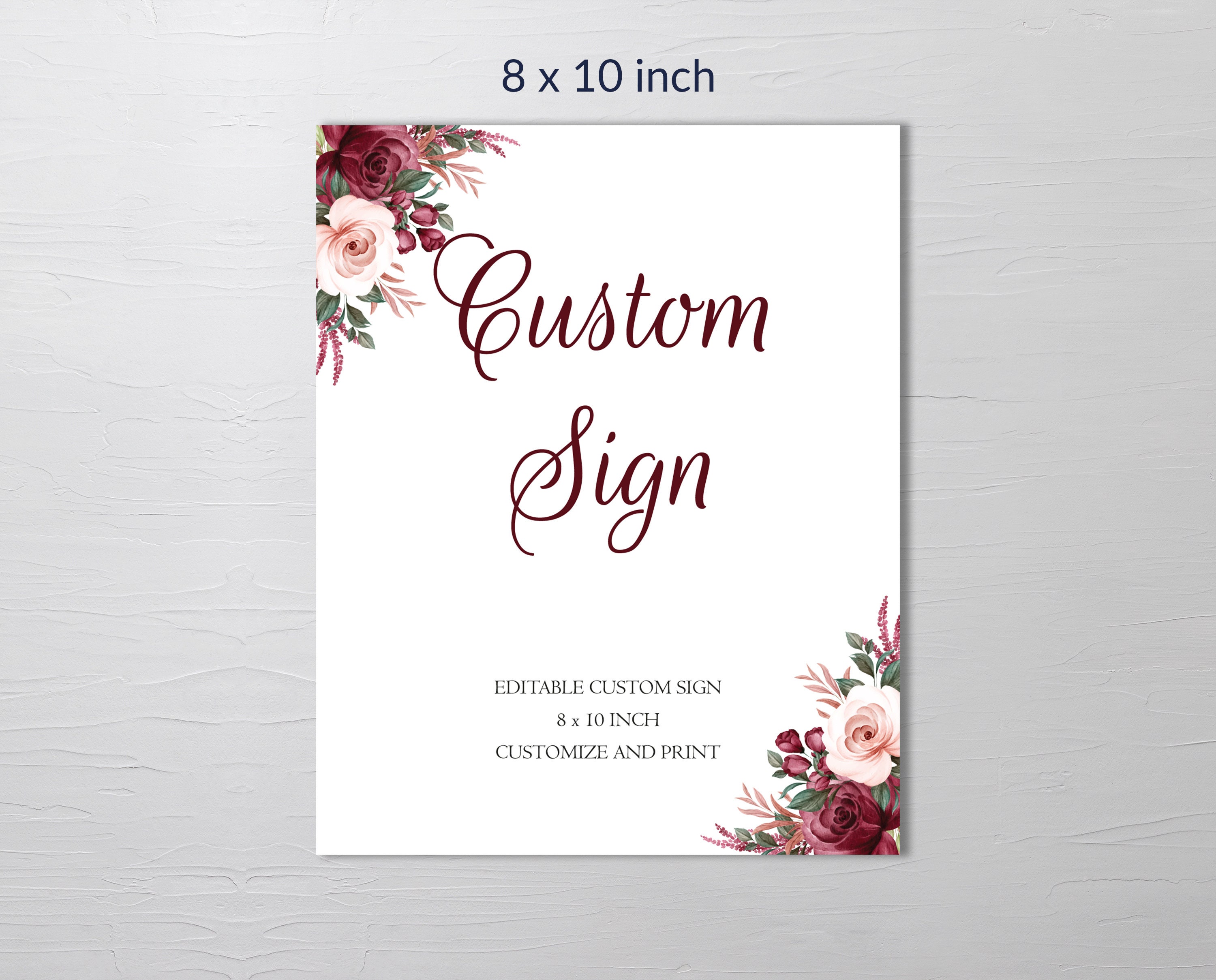 Burgundy and Blush Custom Sign and Cards for Wedding Bridal Shower ...