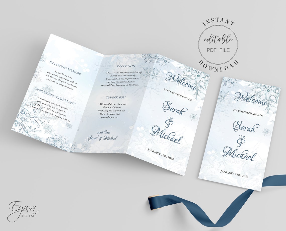 Winter Wonderland Trifold Wedding Program Template Editable - Etsy