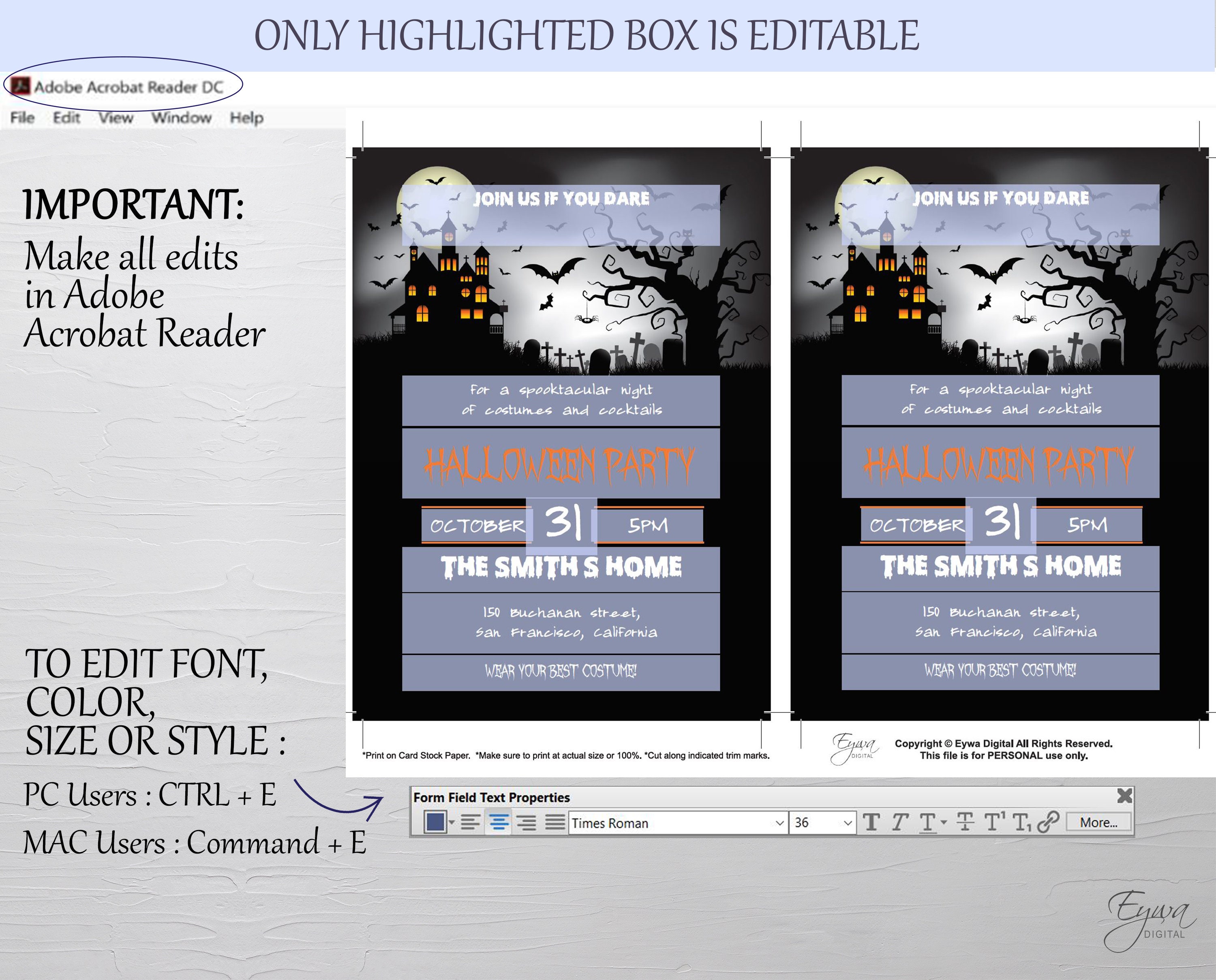 Spooky Halloween Party Invitation Template Editable Black Halloween ...