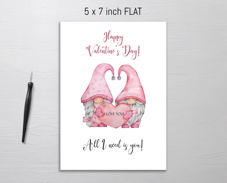 Gnomes Valentines Day Card Printable Happy Valentines Card I Love You ...
