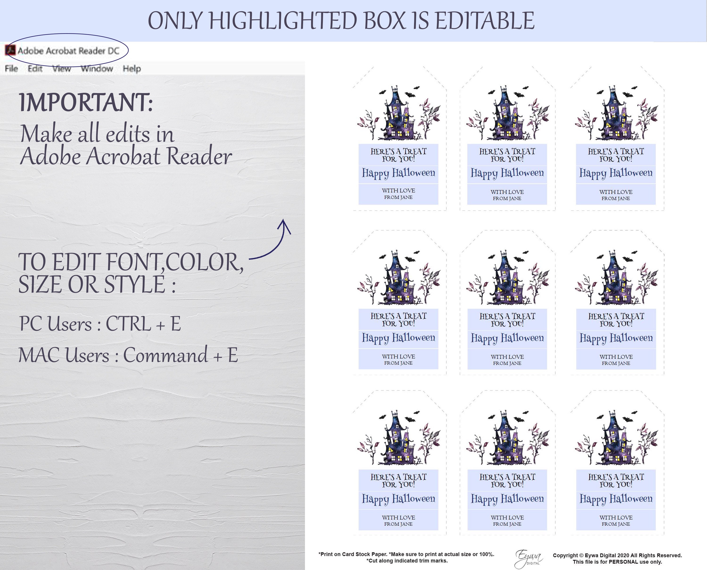 Haunted House Gift Tag Template Trick or Treat Favor Tag - Etsy