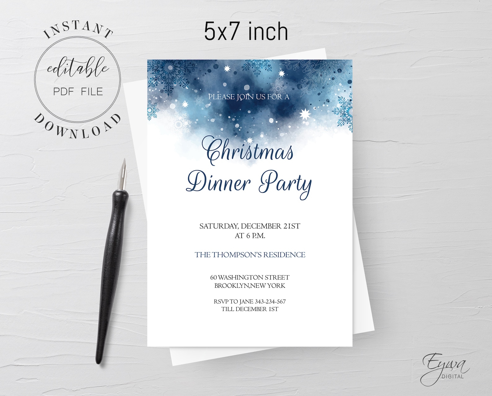 Blue Christmas Invitation Template Christmas Dinner Party - Etsy