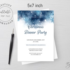 Blue Christmas Invitation Template Christmas Dinner Party Invite ...