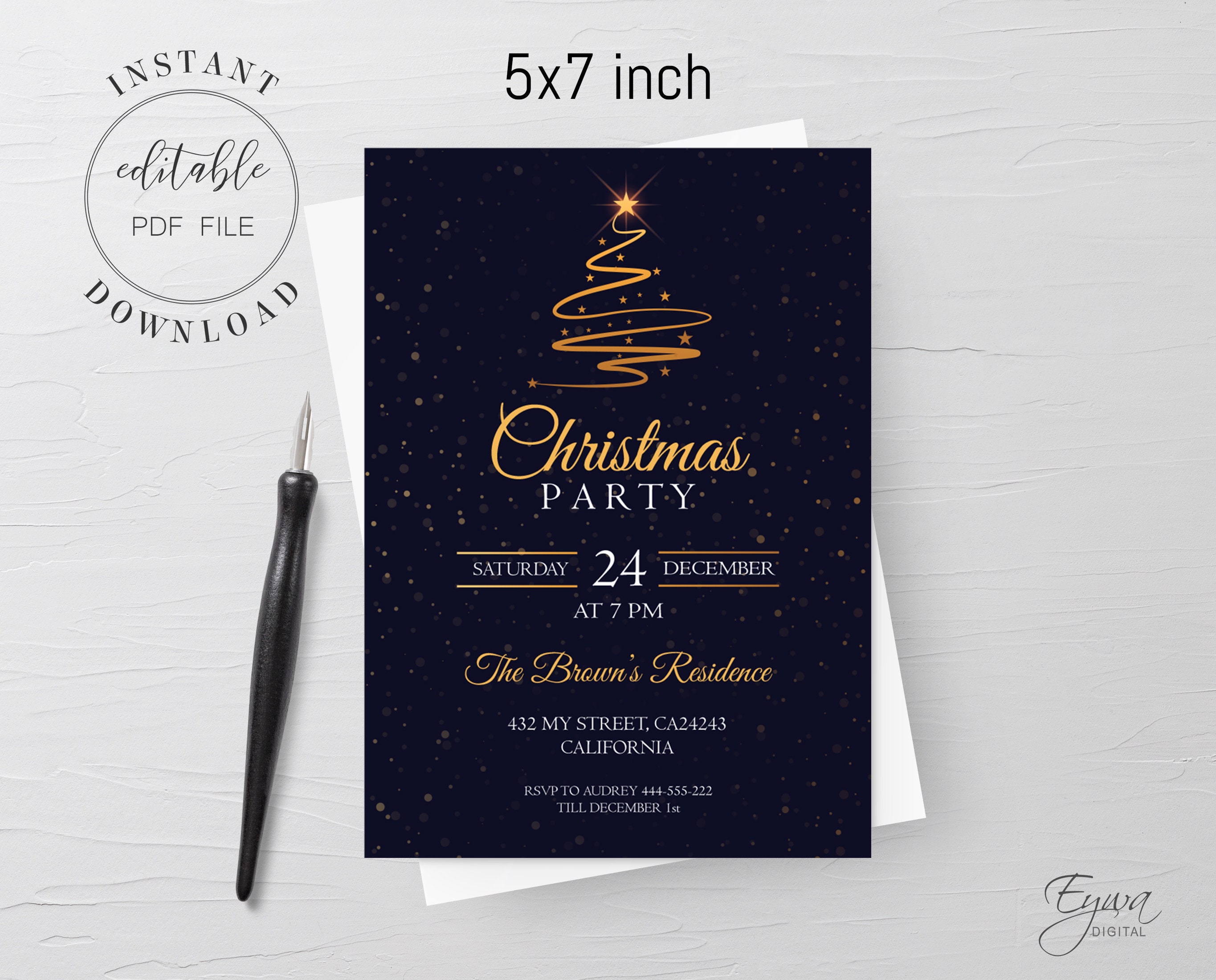 Blue and Gold Christmas Party Invitation Template Holiday - Etsy