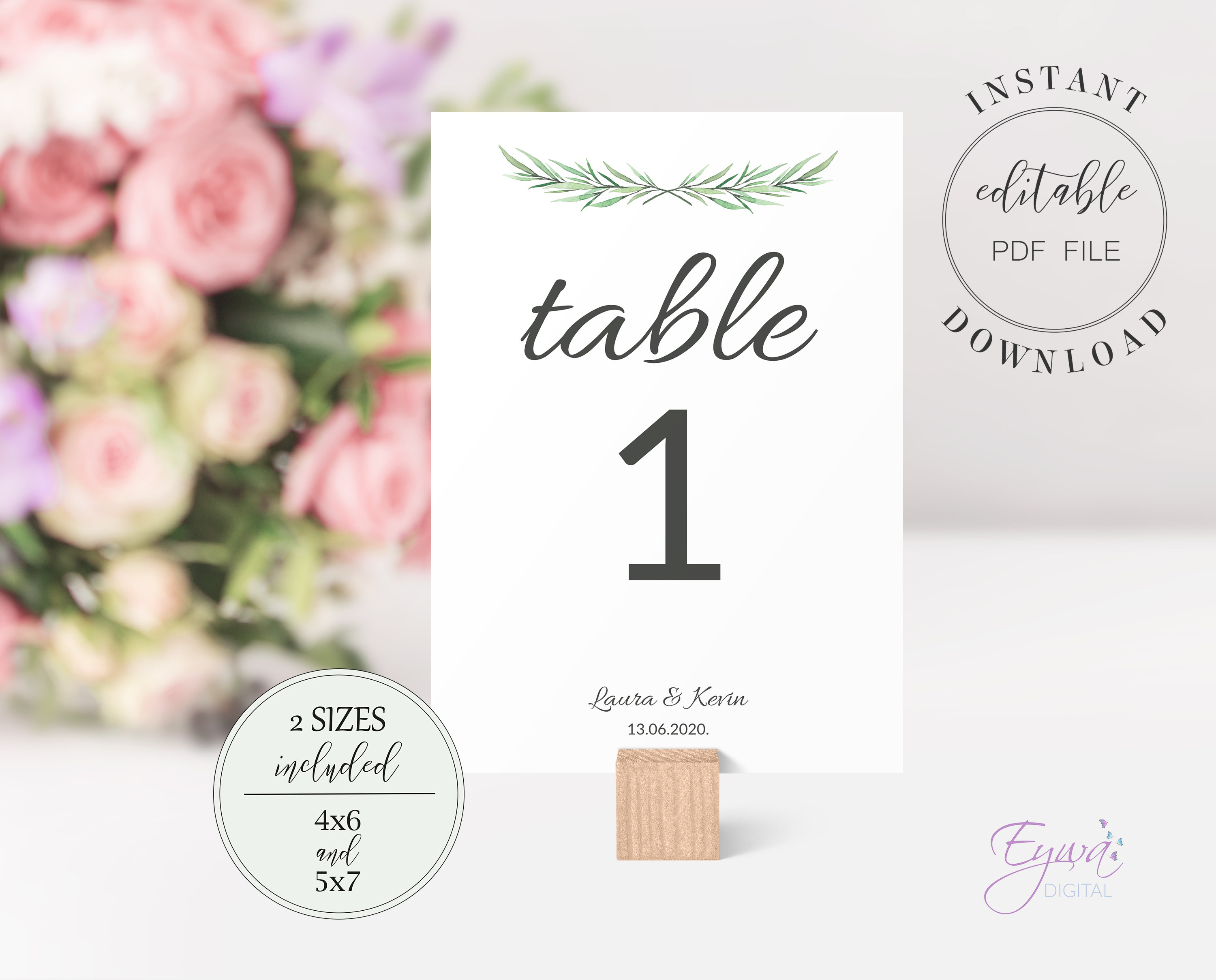 Greenery Table Numbers Wedding Printable Editable Wedding Numbers Green ...
