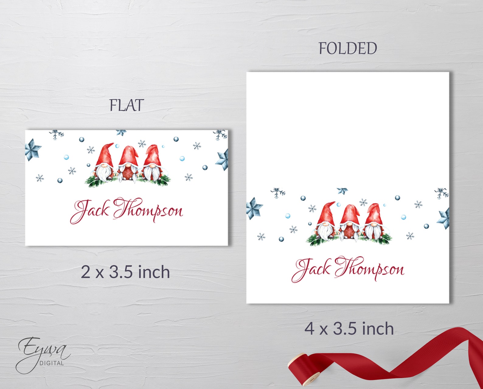 Christmas Gnomes Place Card Template Holiday Seating Card Red - Etsy
