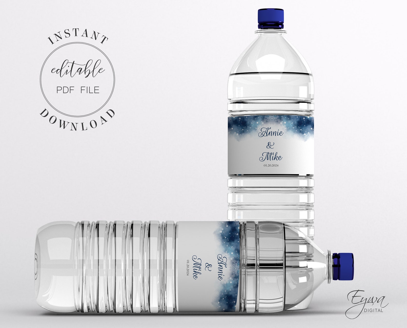 Blue Winter Water Bottle Labels Template Editable Blue Water - Etsy