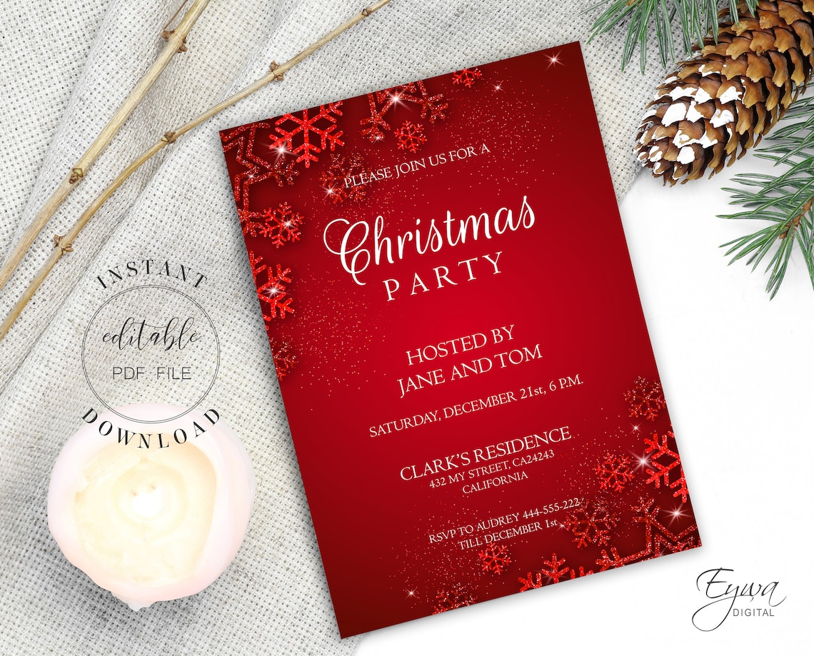 Red Christmas Invitation Template Christmas Party Invite With ...