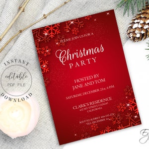 Red Christmas Invitation Template Christmas Party Invite With ...