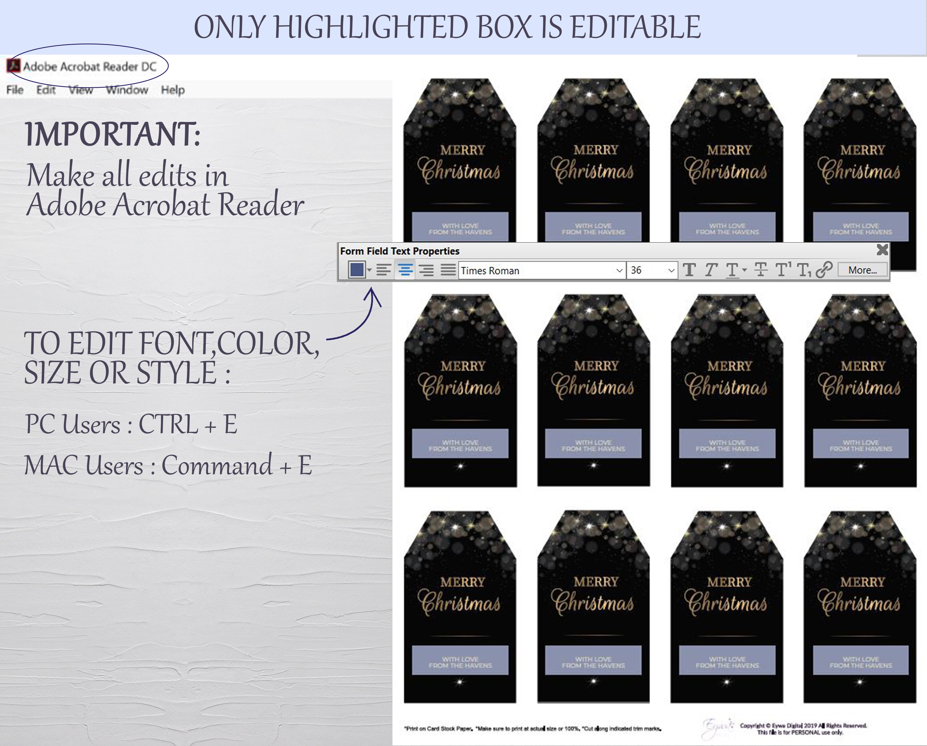Black and Gold Gift Tag Template Printable Glam Christmas Tags Editable ...
