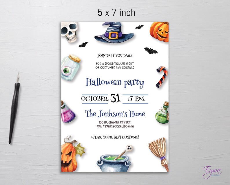 Spooky Halloween Party Invitation Template Editable Pumpkins - Etsy