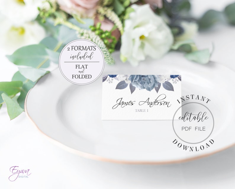 Silver and Blue Rose Wedding Menu Template Editable Dinner - Etsy