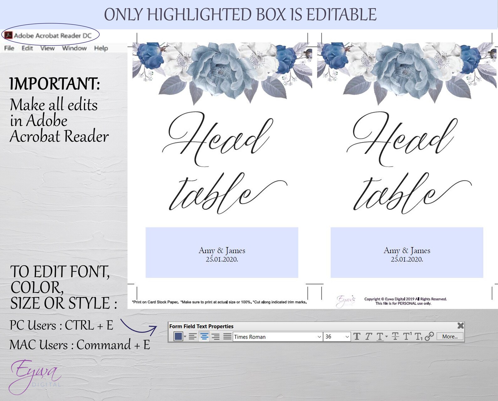 Silver and Blue Rose Table Numbers Wedding Printable Editable Wedding ...