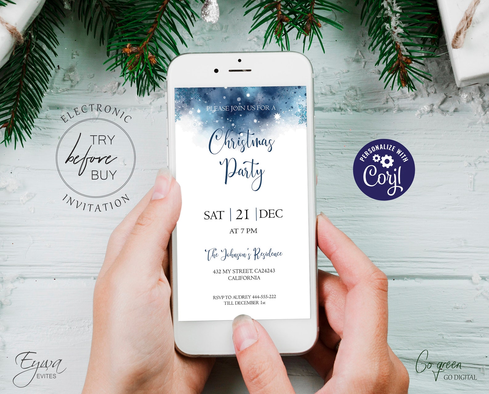 Blue Christmas Invitation Template Christmas Dinner Party - Etsy