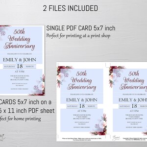 Burgundy and Blush Anniversary Invitation Template Printable Floral Anniversary Invite DIY ...