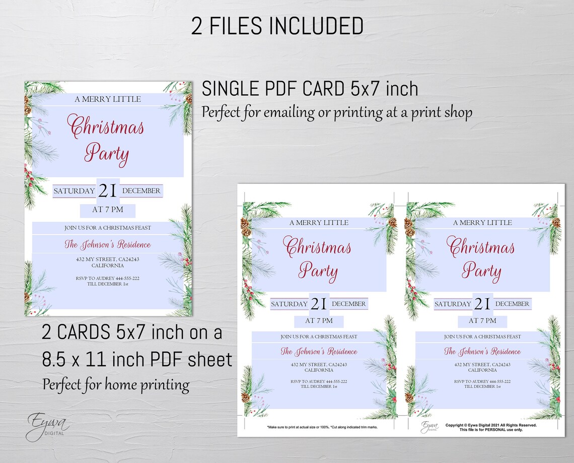 Christmas Greenery Party Invitation Template Holiday Dinner Invite ...