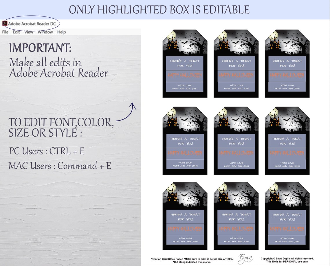 Spooky Halloween Gift Tag Template Black Trick or Treat Favor - Etsy