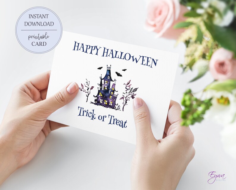 Haunted House Gift Tag Template Trick or Treat Favor Tag - Etsy