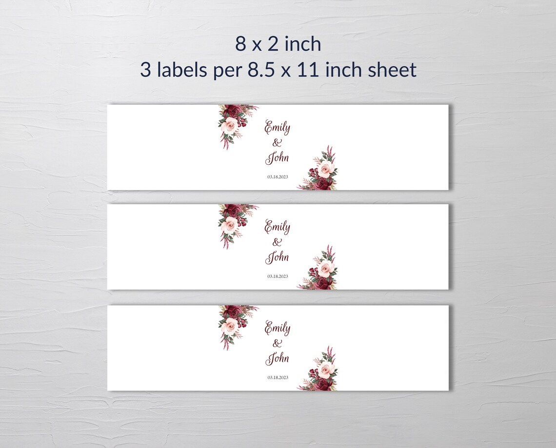 Burgundy Blush Water Bottle Labels Template Editable Red Water - Etsy