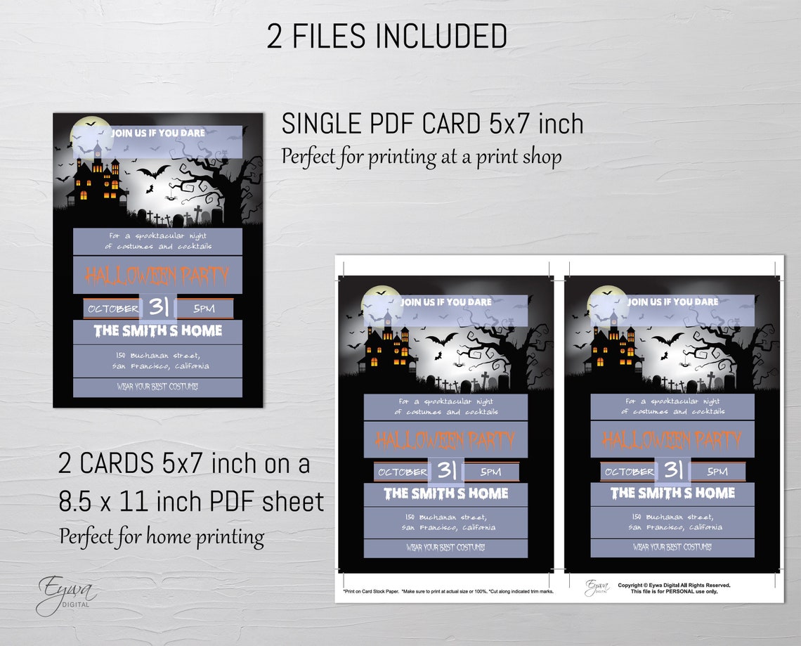 Spooky Halloween Party Invitation Template Editable Black - Etsy