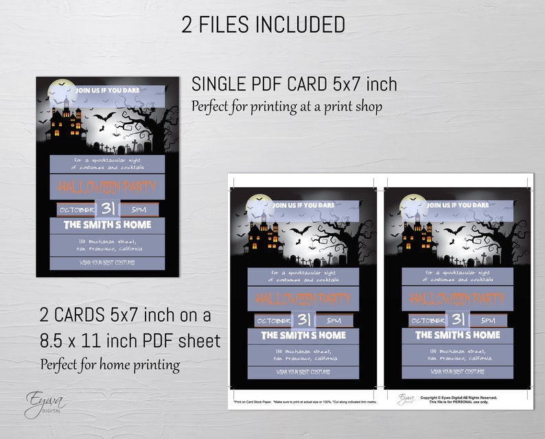 Spooky Halloween Party Invitation Template Editable Black Halloween ...