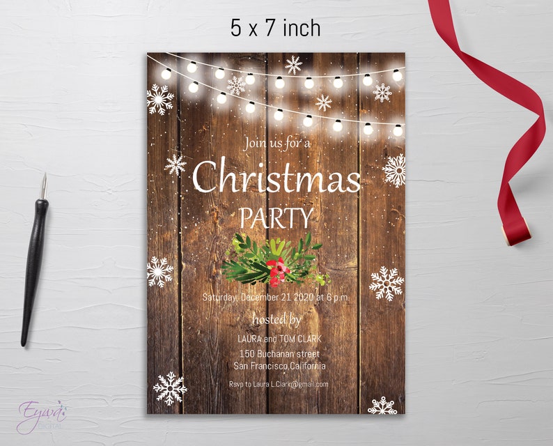 Rustic Christmas Party Invitation Template Editable Sparkly - Etsy
