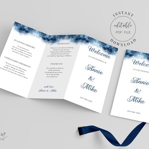 Winter Blue Wedding Program Template Editable Order of Service Blue ...