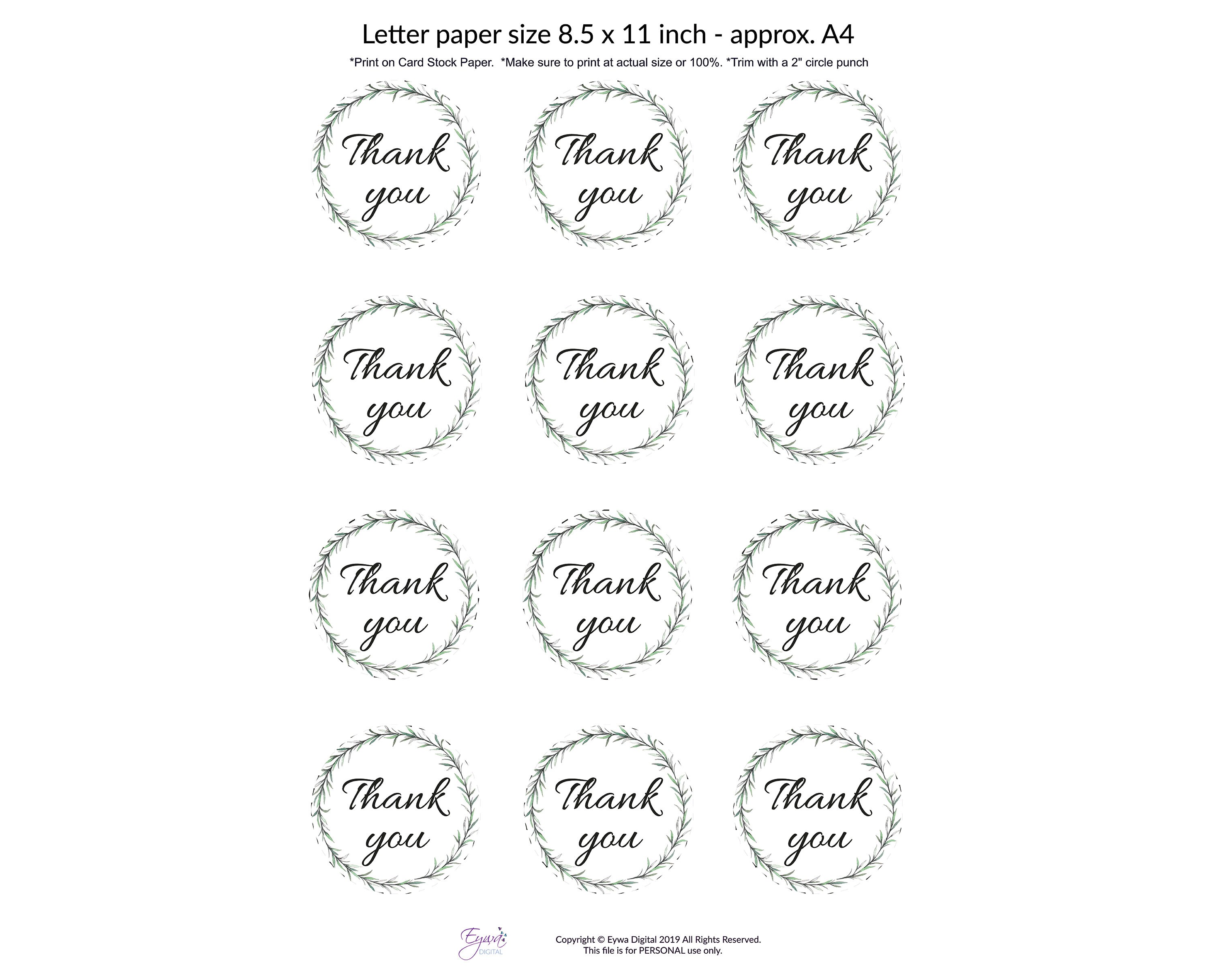 Greenery Favor Tags Printable Green Wreath Thank You Tag - Etsy