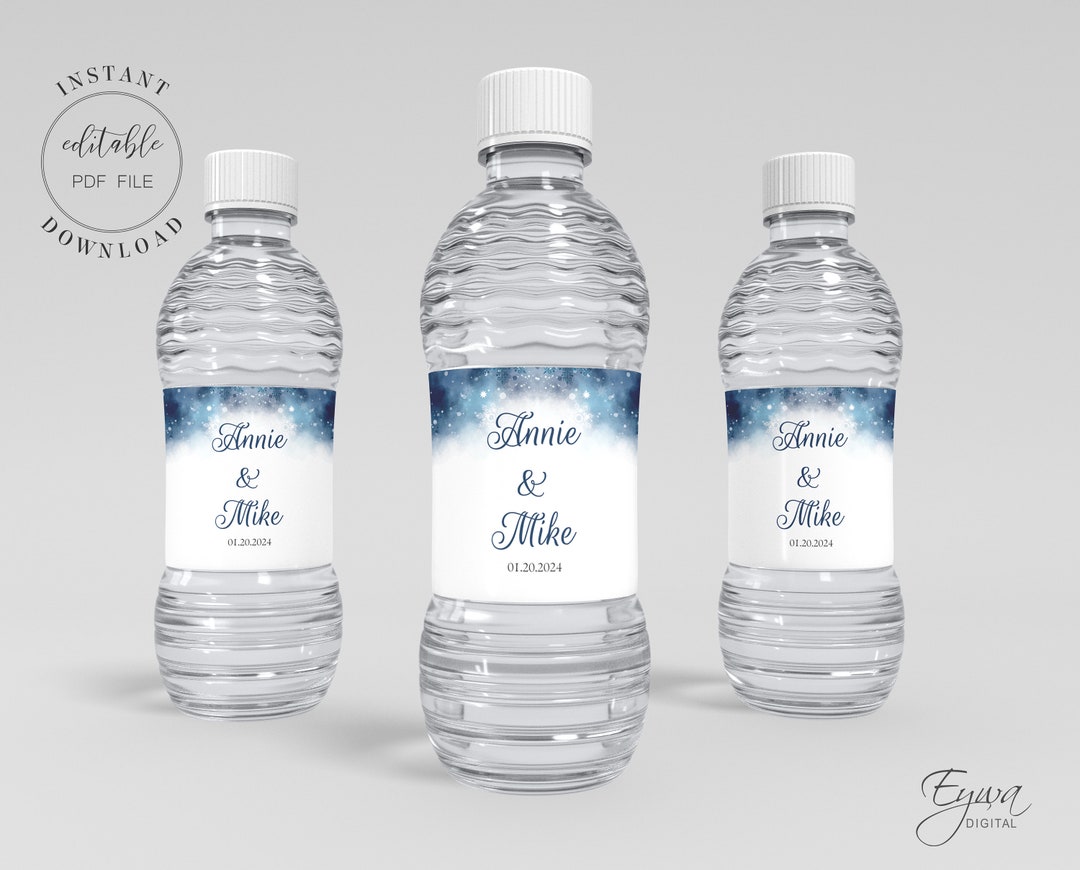 Blue Winter Water Bottle Labels Template Editable Blue Water Label ...