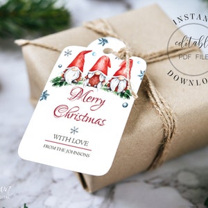 Christmas Gnomes Place Card Template Holiday Seating Card Red Name Card ...