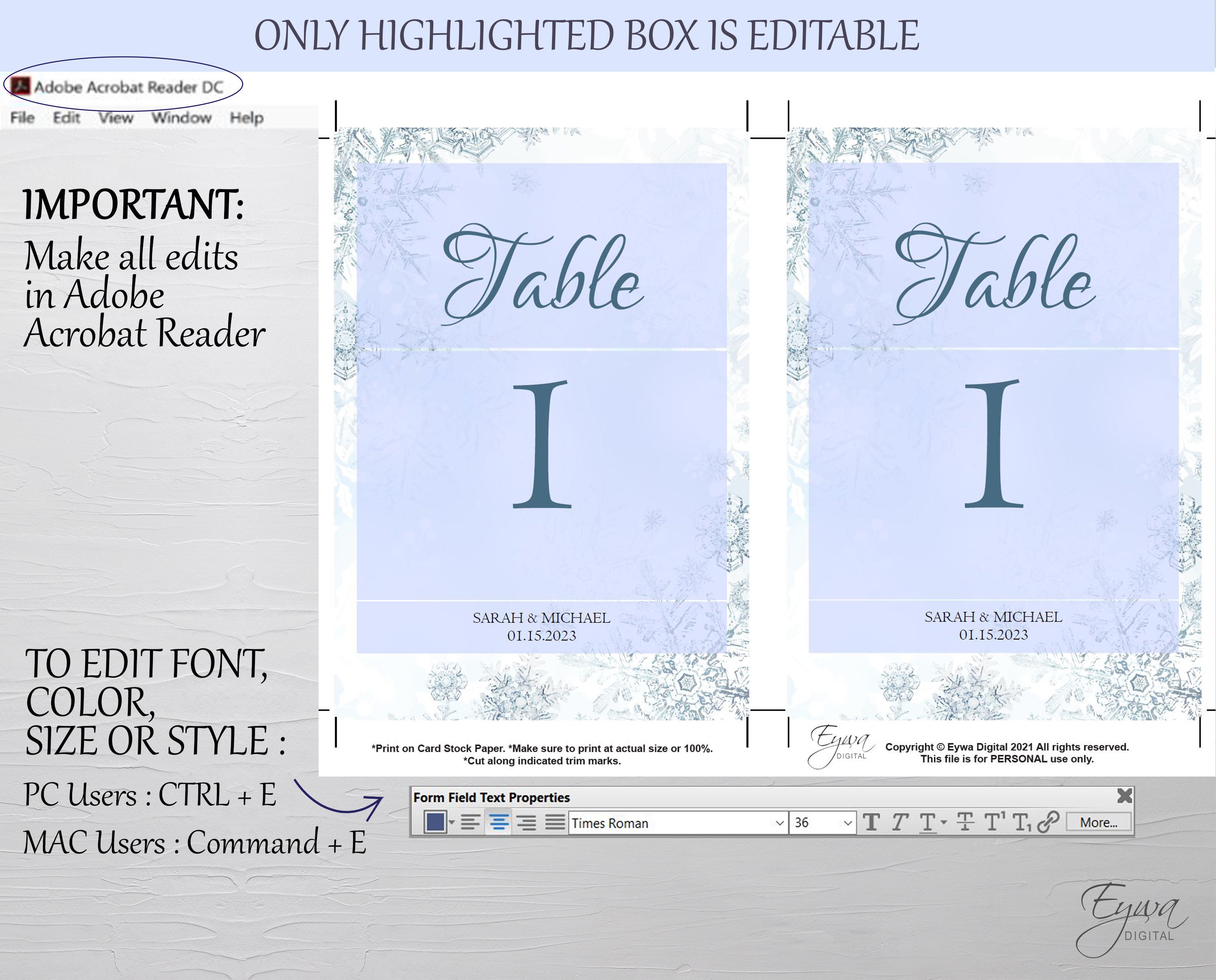 Winter Wonderland Wedding Table Numbers Template Editable Table Number ...