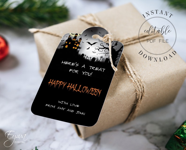 Spooky Halloween Gift Tag Template Black Trick or Treat Favor - Etsy