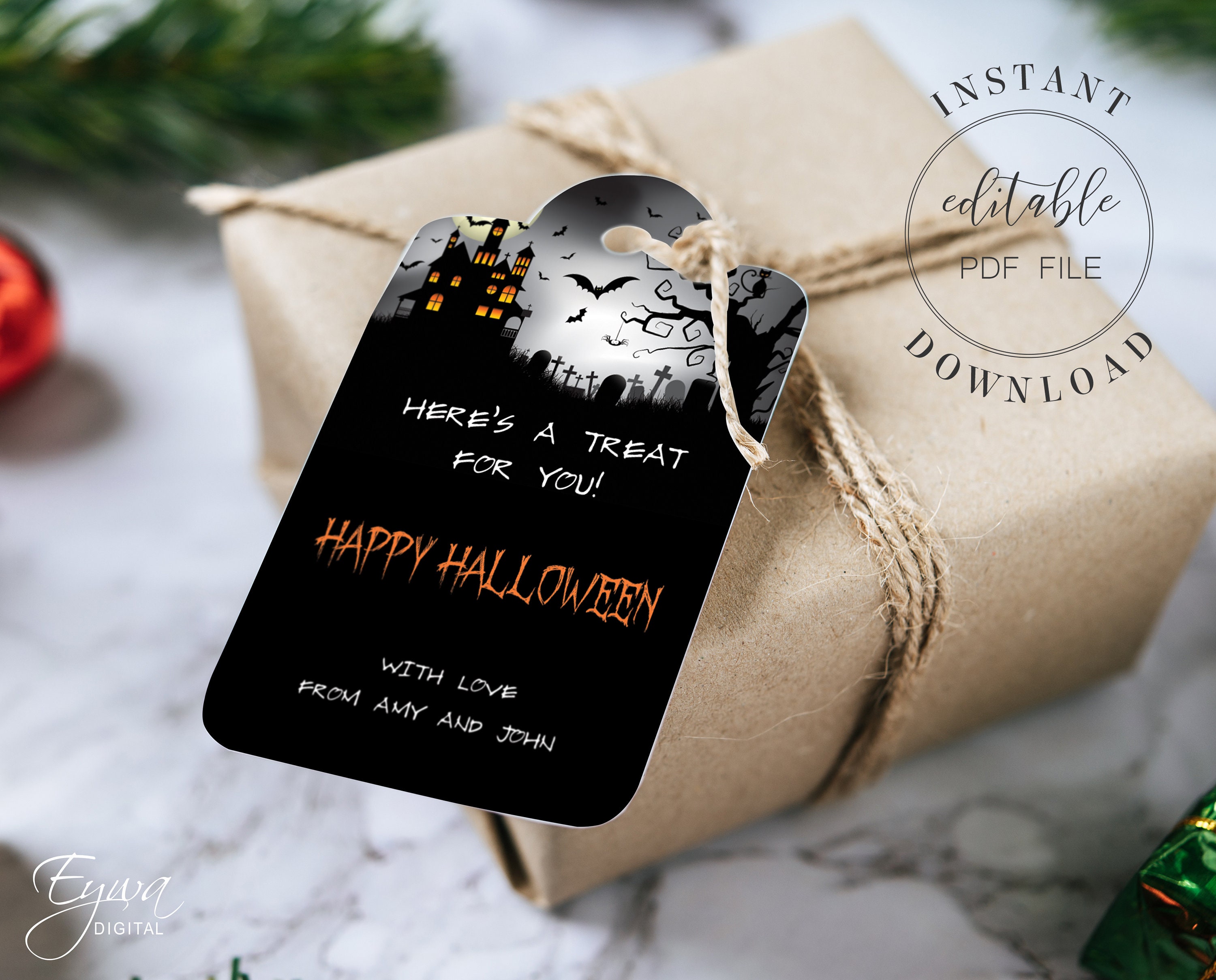 Spooky Halloween Gift Tag Template Black Trick or Treat Favor - Etsy