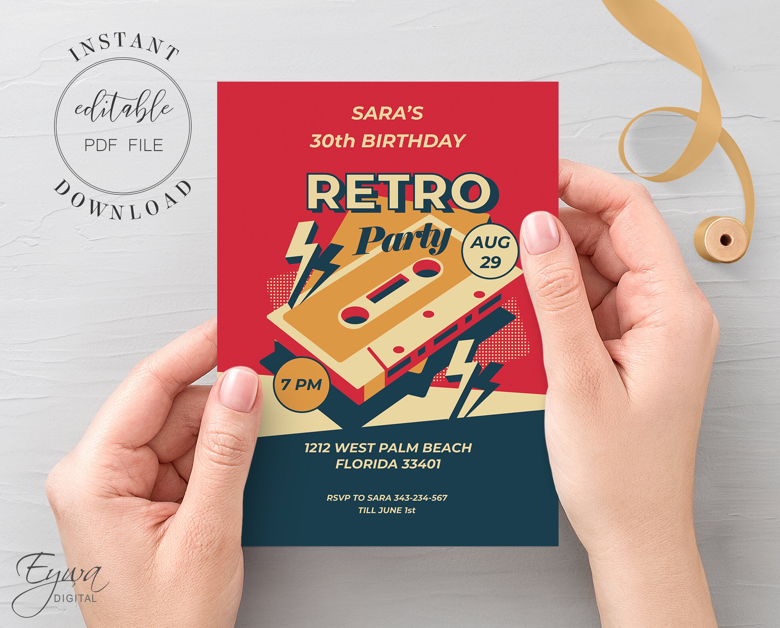 Retro Birthday Invitation Template Editable 70s 80s Birthday - Etsy