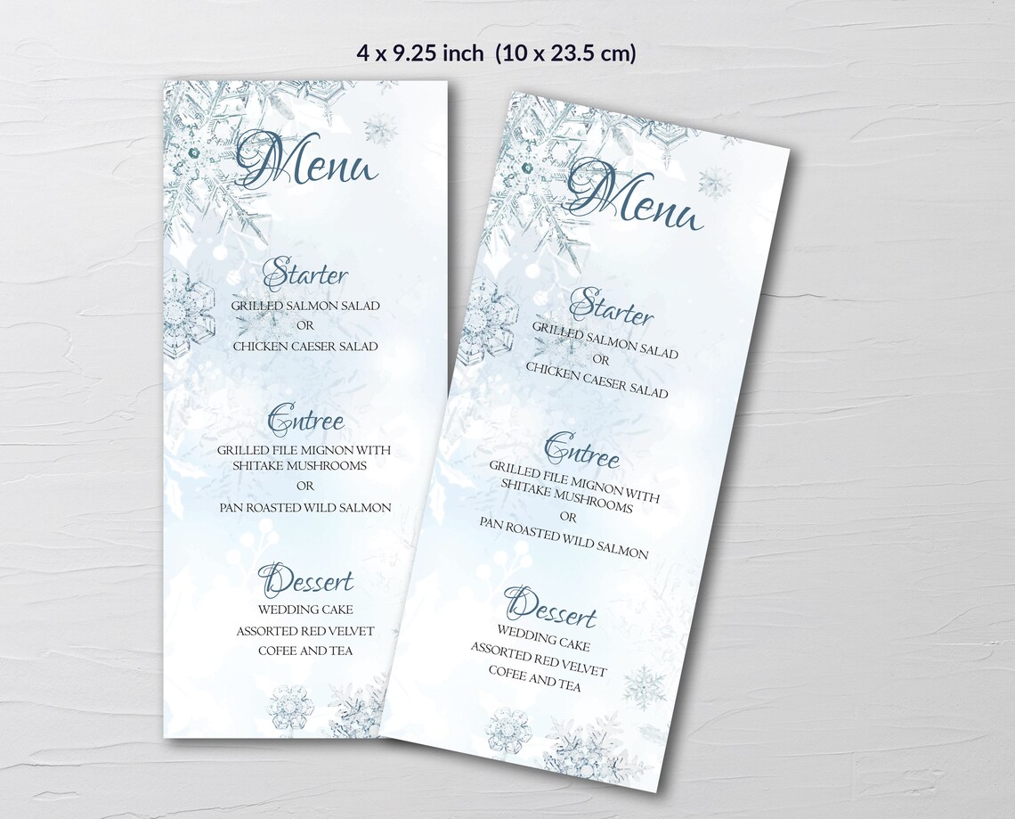 Winter Wonderland Wedding Menu Template: Snowflake Design (editable PDF ...