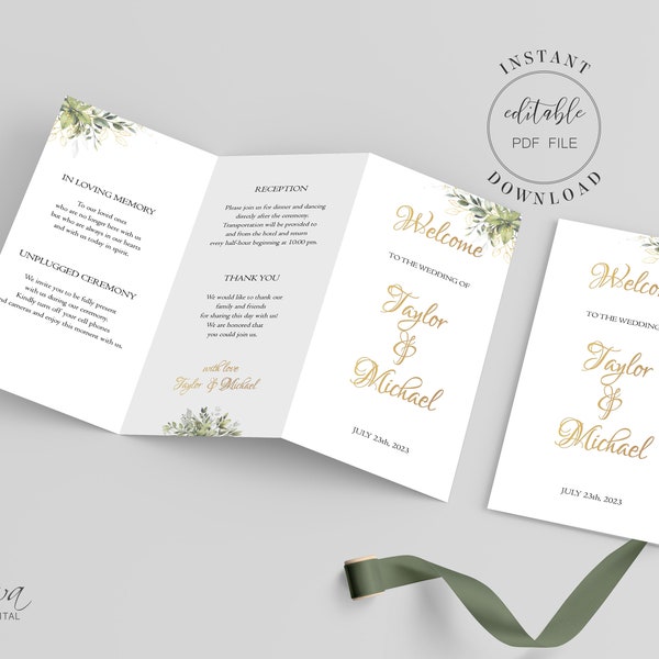 Greenery Wedding Ceremony Program Template - Etsy