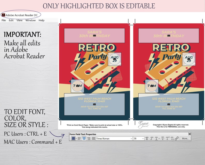 Retro Birthday Invitation Template Editable 70s 80s Birthday - Etsy