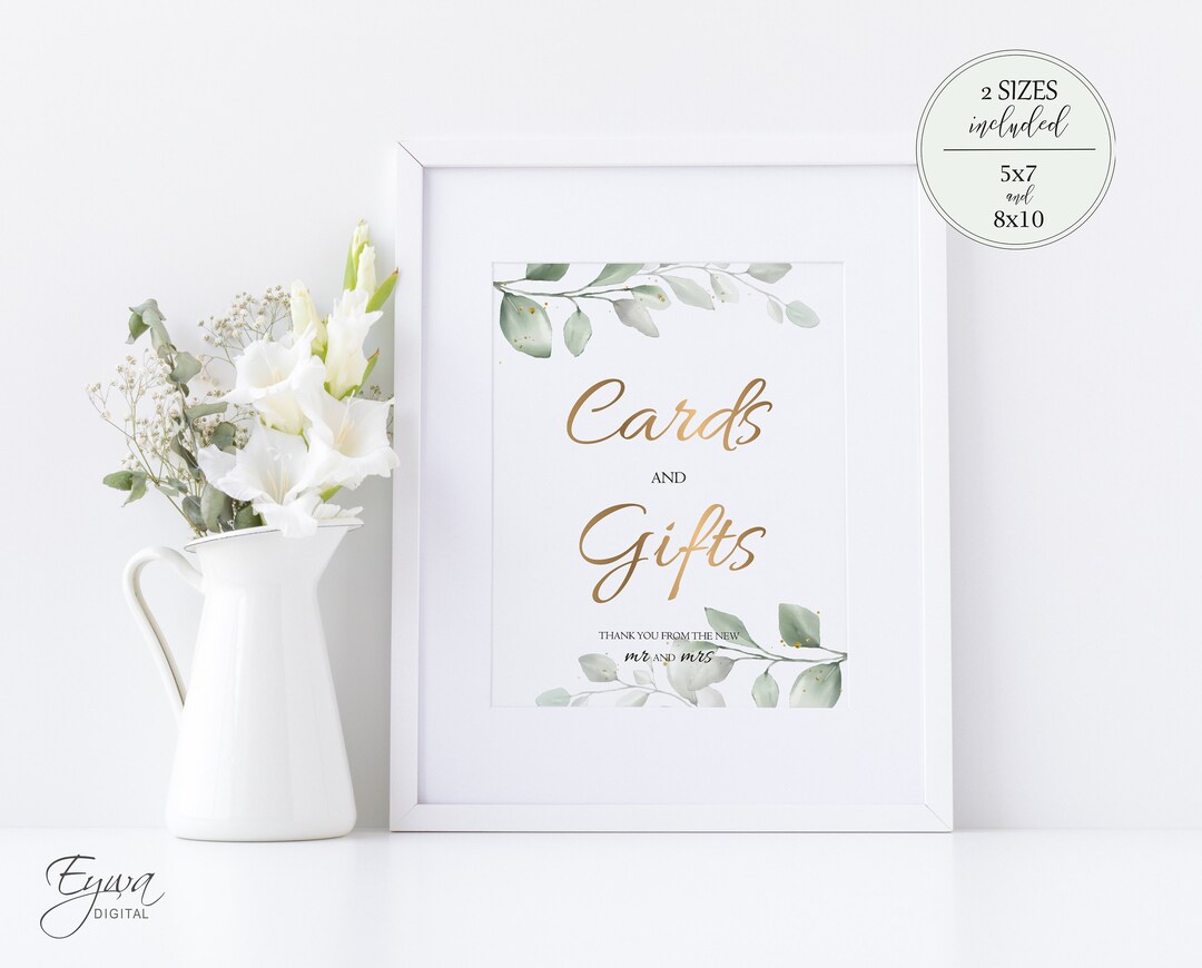 Greenery Cards and Gifts Sign Gold Wedding Sign Greenery Wedding Gift ...