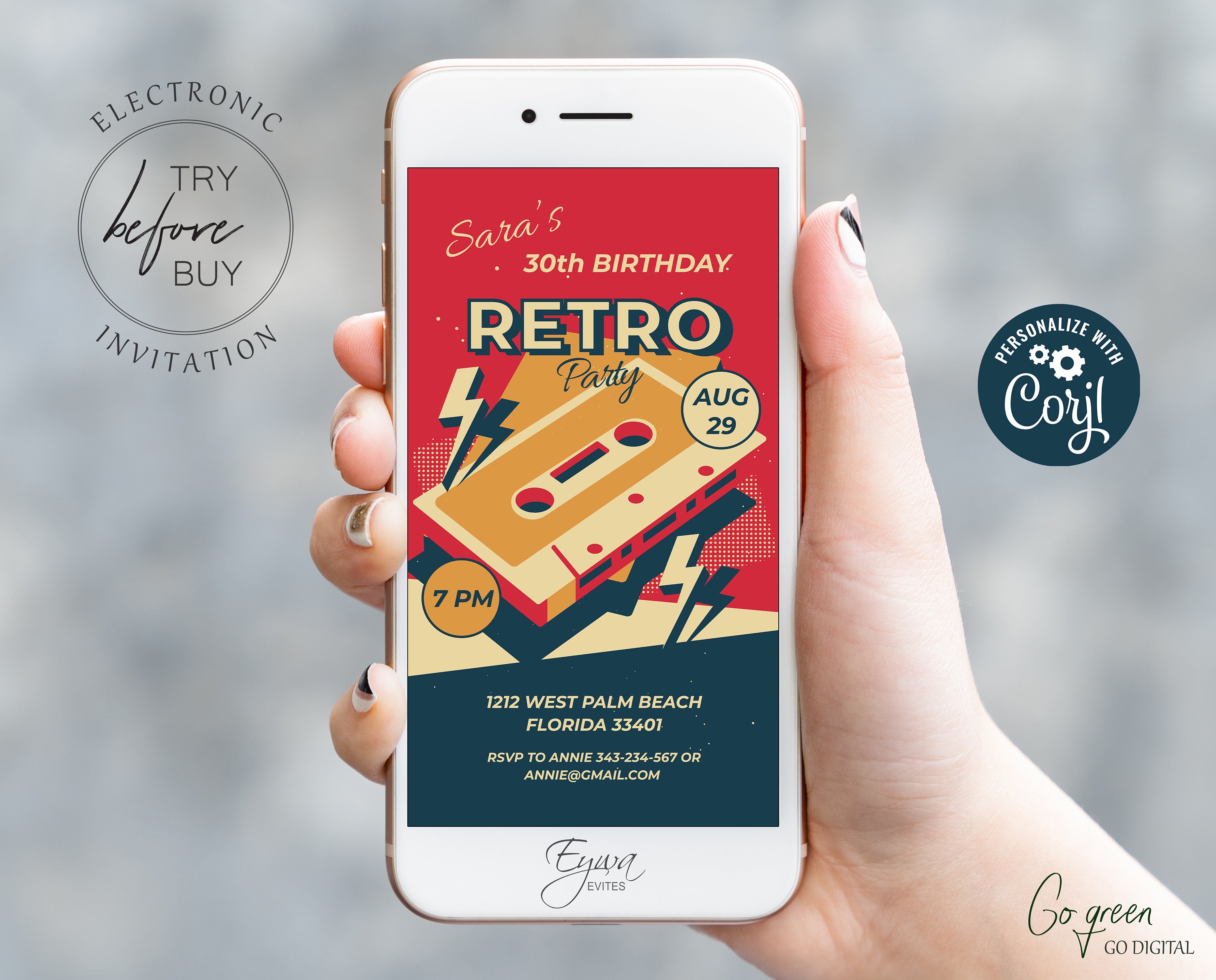 Retro Birthday Invitation Template Editable 70s 80s Birthday - Etsy