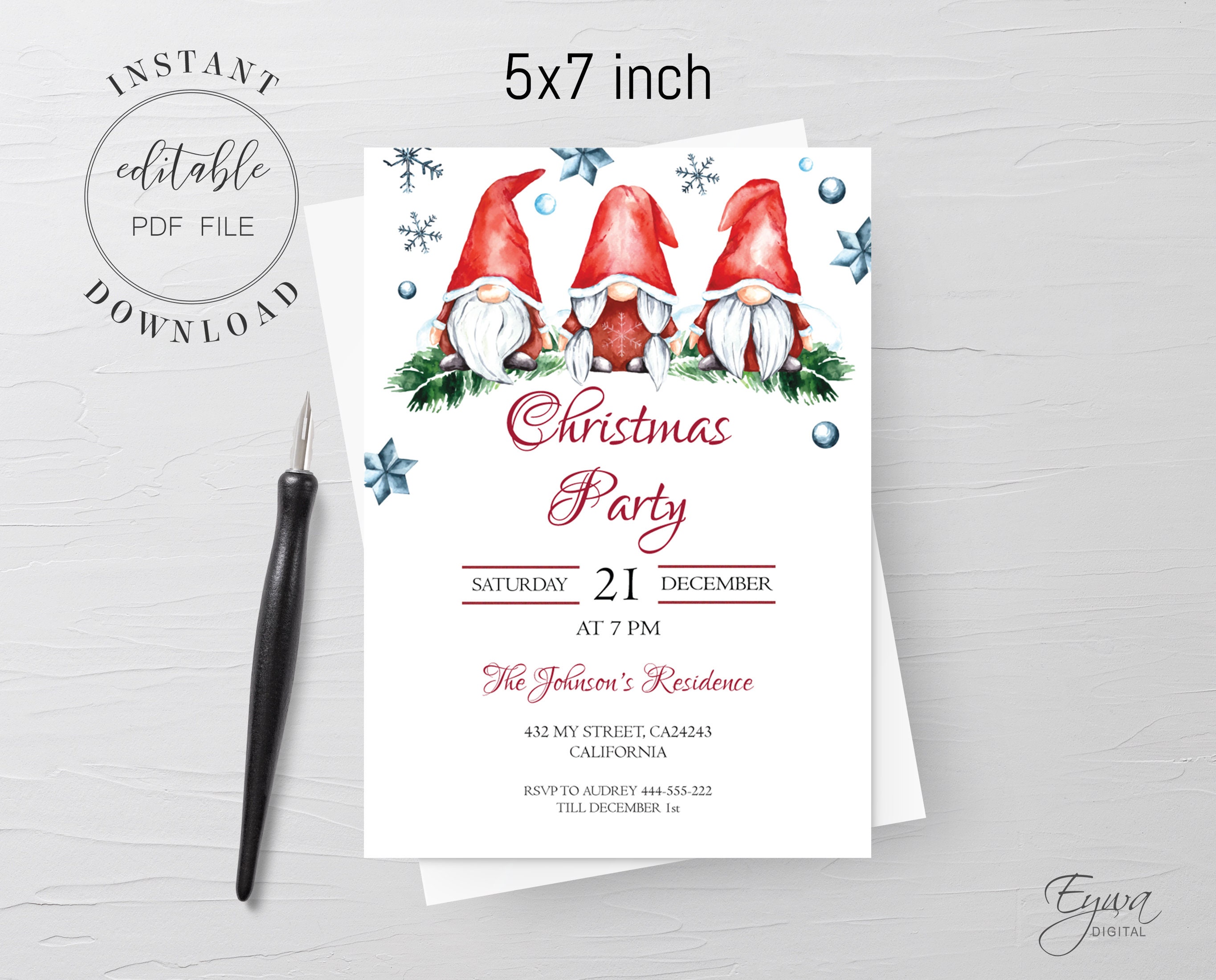 Christmas Gnomes Party Invitation Template Holiday Dinner Invite ...