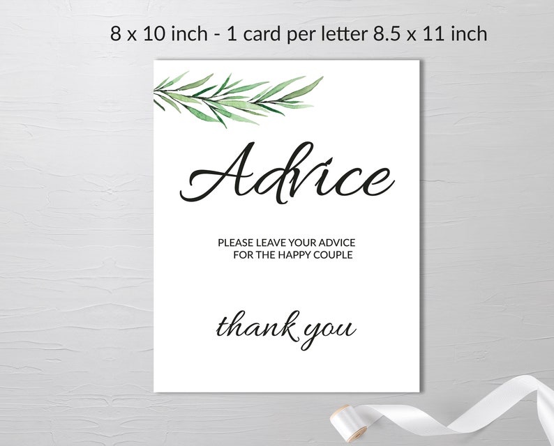 Greenery Advice Sign and Cards Wedding Printable Advice Card - Etsy