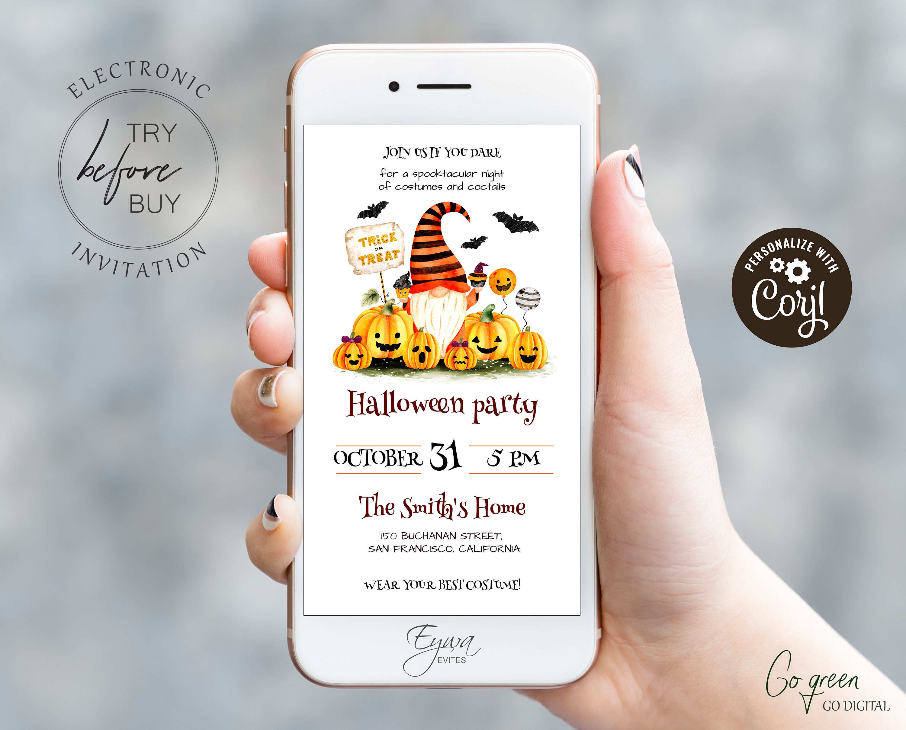 Halloween Gnome Party Invitation Template: Editable Pumpkin Design (PDF ...