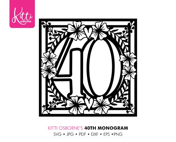 40th Monogram Frame Paper Cut Template Machine Cutting - Etsy