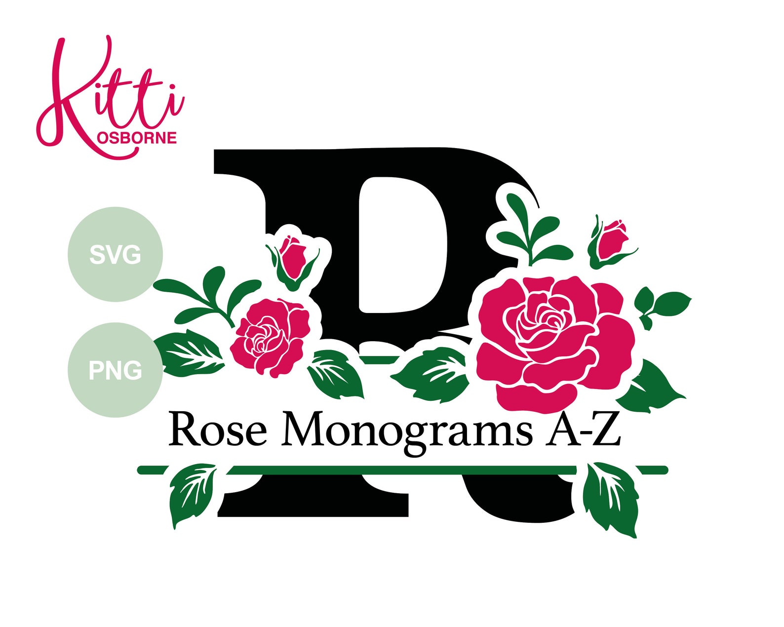 Rose Alphabet Bundle, Decorative Monogram Alphabet With Foliage & Roses ...