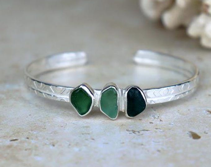 Welsh Sea Glass Textured Sterling Silver Cuff Recycled Bracelet Ts For Her Everyday Silver