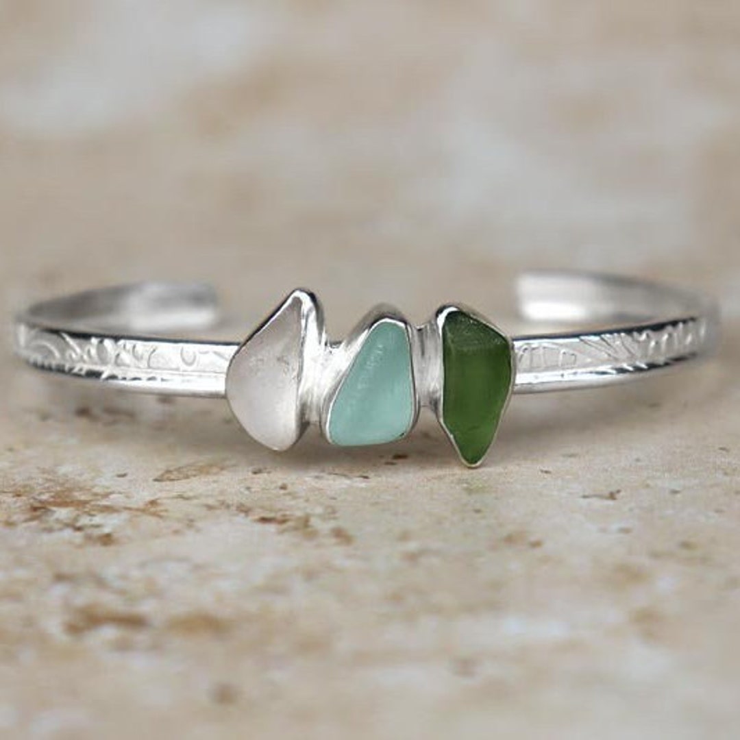 Welsh Sea Glass Textured Sterling Silver Cuff Recycled Bracelet Gifts ...