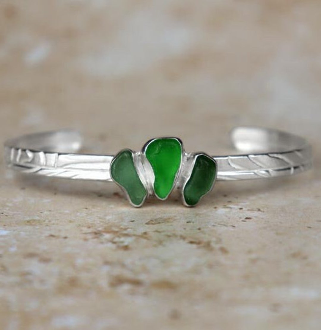 Welsh Sea Glass Textured Sterling Silver Cuff Recycled Bracelet Gifts ...