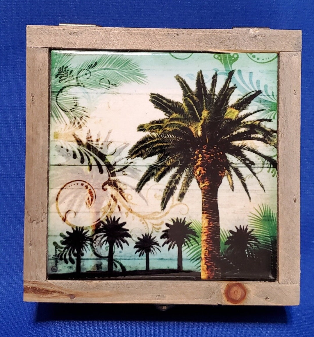 Vintage Palm Trees Trinket Box - Etsy