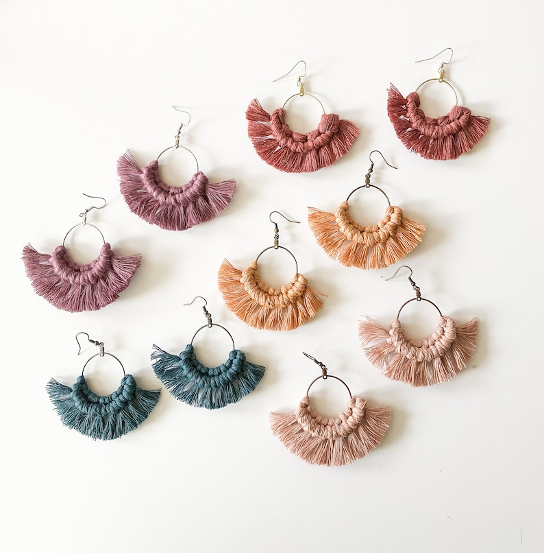Round Macrame Earrings / Boho Earrings / Custom Earrings / Fringe ...